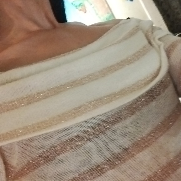 Sweaters | Beautiful Drape Neck Or Off The Shoulder Gold Glitter And White Long Sleeve | Poshmark